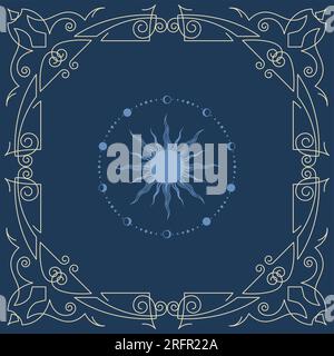 Astrology frame or mystic tarot border with magic bohemian pattern ...