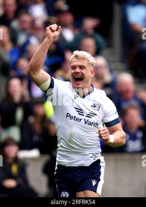 Scotland's Darcy Graham celebrates scoring his sides first try during ...