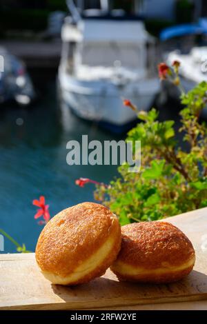 fried in oil Berlin donuts with stuffing, dessert of delicious and ...