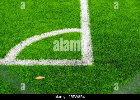 A soccer field view from outside the fence, focusing on the field ...