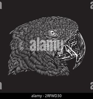 Cute outline cartoon Ara parrot on branch. Funny kawaii bird. Line ...