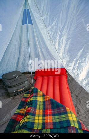 air mattress inside tent at campground Stock Photo - Alamy