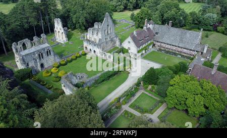 Aerial drone photo of the ruined Wenlock Priory, Much Wenlock ...