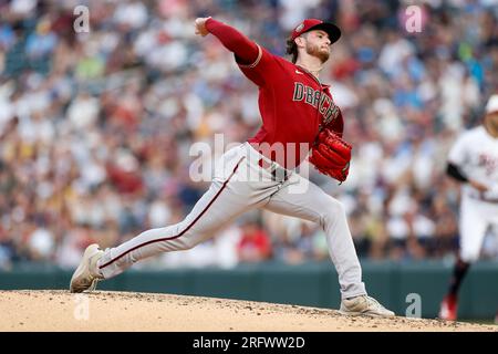 Arizona Diamondbacks pitcher Ryne Nelson throws against the Athletics during the first inning of ...