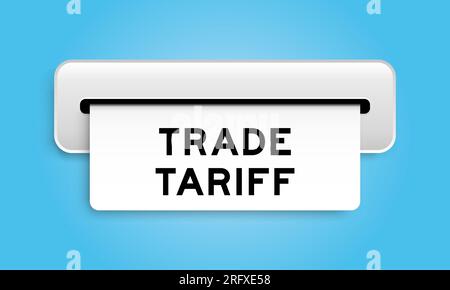 White coupon banner with word trade-off from machine on blue color ...