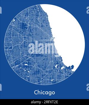 Vector poster map city Chicago detailed plan of the city, rivers and ...