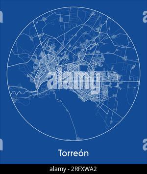 Torreon Mexico North America City map blue print vector illustration ...