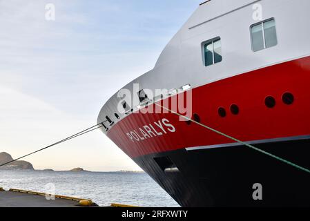 MS Polarlys, a modern exploration ship, is anchored in the port of ...