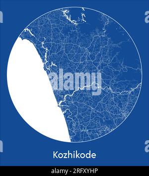 Kozhikode India Asia City map blue print vector illustration Stock ...