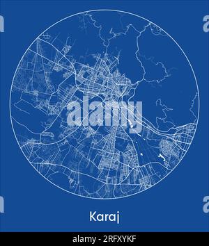 Karaj Iran Asia City map blue print vector illustration Stock Vector ...