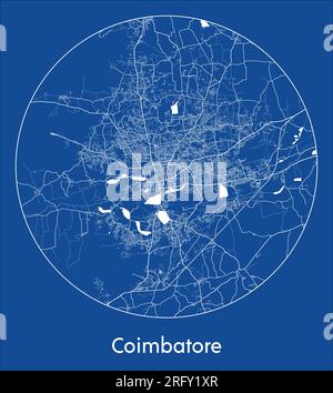 Coimbatore India Asia City map blue print vector illustration Stock ...