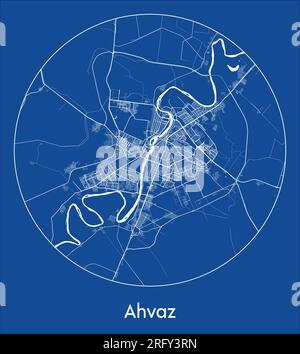 Ahvaz Iran Asia City map blue print vector illustration Stock Vector ...