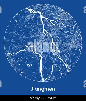 Jiangmen China Asia City map blue print vector illustration Stock ...
