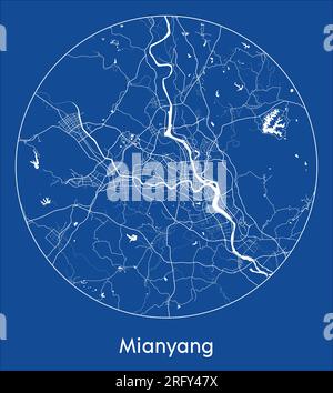 Mianyang China Asia City map blue print vector illustration Stock ...