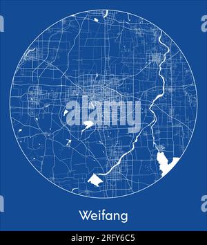 Weifang China Asia City map blue print vector illustration Stock Vector ...
