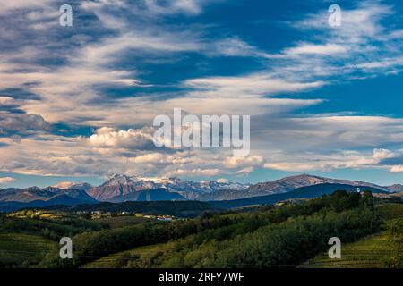The sun goes down over the vineyards of Collio, Friuli Venezia Giulia ...