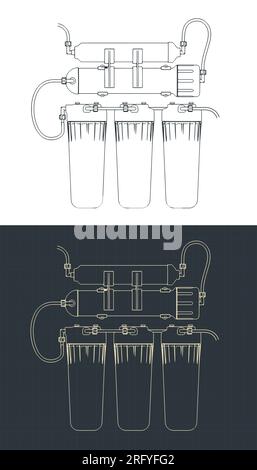 Stylized vector illustration of blueprints of water pump impeller ...