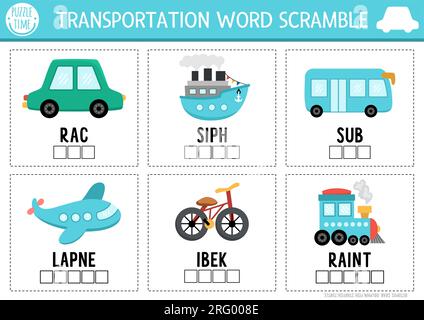 Vector transportation word scramble activity page. English language ...