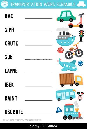 Vector transportation word scramble activity page. English language ...