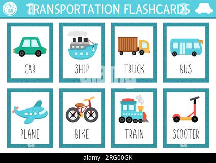Vector flash cards set with water animals, diver, submarine. English ...