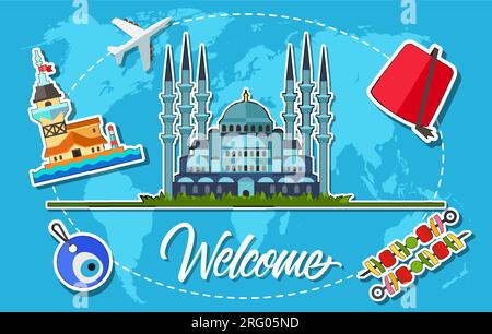 Welcome to Turkey flat banner vector template. Famous Turkish ...