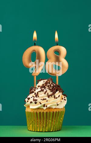 Vertical birthday card with number 98 candle - Green background with ...