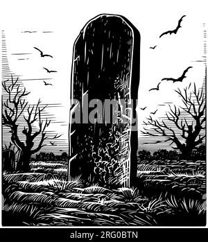 Woodcut style illustration of creepy tombstone isolated on white background Stock Vector Image ...