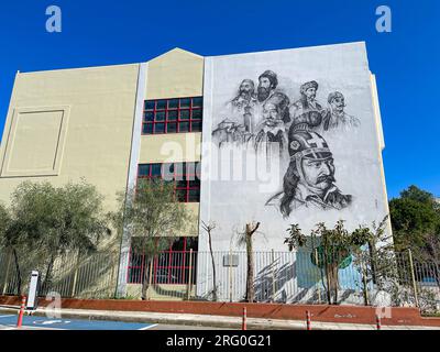 School building decorated with the Heroes of Greek war of independence ...