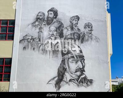 School building decorated with the Heroes of Greek war of independence ...