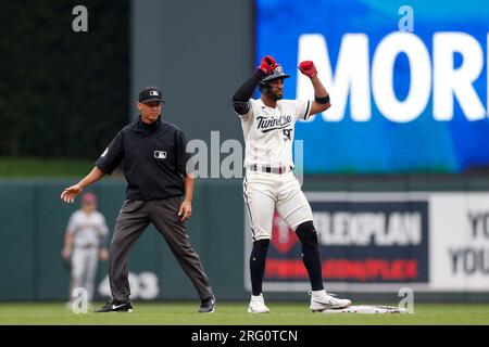 Minnesota Twins' Willi Castro celebrates after hitting a solo home run ...