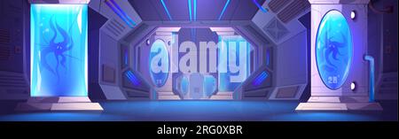 Futuristic spaceship interior corridor and capsule inside. Space ship ...