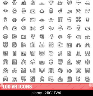 100 vr icons set. Outline illustration of 100 vr icons vector set ...