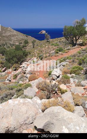 Footpath from Mikro Horio to Lethra Beach, Tilos, Dodecanese islands ...