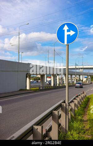 Traffic sign GO STRAIGHT OR RIGHT on white background, illustration ...
