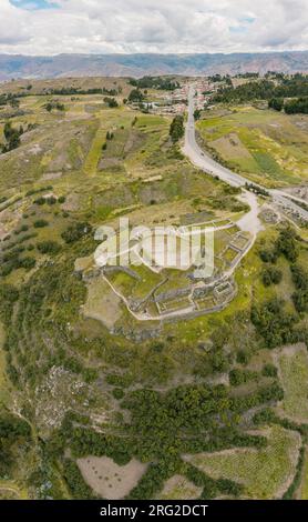 Aerial View Puka Pukara ruins from the ancient Incas, Cuzco, Peru Stock ...