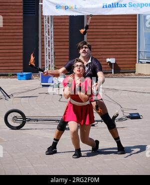 Busker duo Her Majesty's Secret Circus performing at the Halifax Busker ...