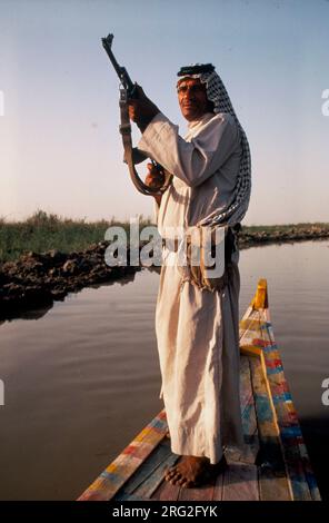 Marsh Arabs man Haur al Mamar marsh, southern Iraq wearing an all white ...