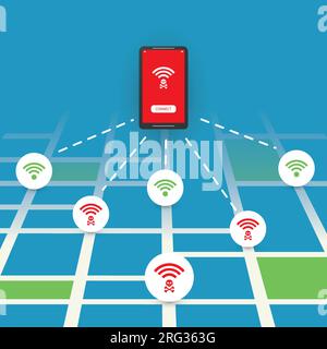 Unsecured Public Wireless Hotspot Design with Street Map, Hotspots and ...