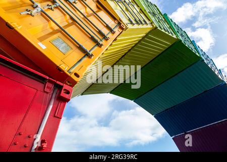 Rainbow shipping container sculpture by Marcus Canning on beach reserve ...