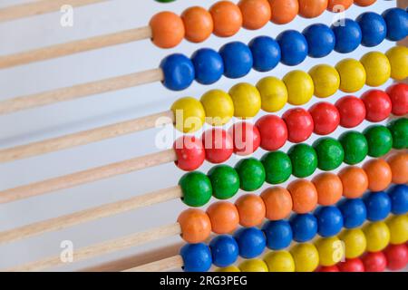 Close up colorful school abacus bead background for kids. Education ...