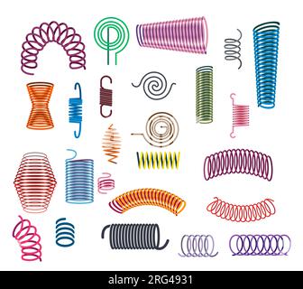 Cartoon metal springs. Slinky coil spiral steel wire or pressure spring ...