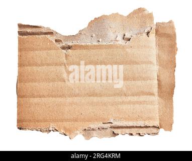 One ripped piece of cardboard material over isolated white background ...