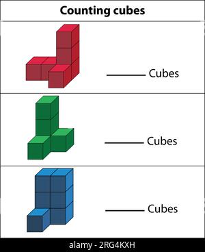 Color cube counting exercise with 3D shapes. Contour vector ...