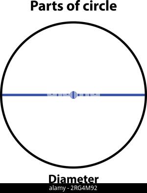 A diagram of a circle with the center, diameter, circumference, and ...