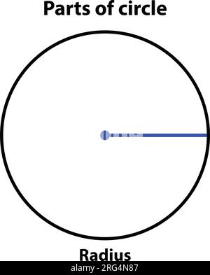 A diagram of a circle with the center, diameter, circumference, and ...