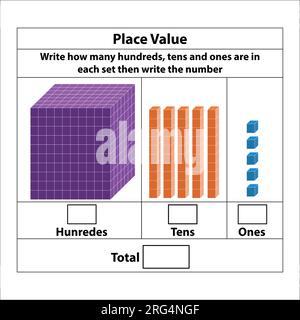 Place Value hundreds tens and ones. 10 blocks. and single blocks. Vector illustration isolated ...