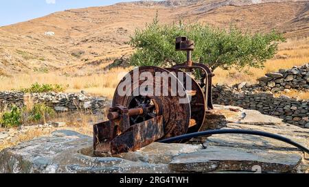 Water management, old artesian pit, Syros island, Greece, Southern ...