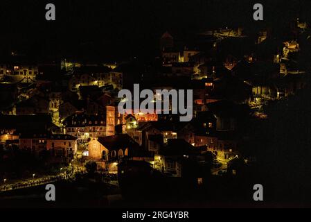 Village of Durro, at night, during the 2023 Falles descent (Vall de Boí ...