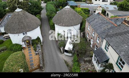 The Roundhouses of Veryan in Cornwall. Friday August 4th 2023 Stock ...