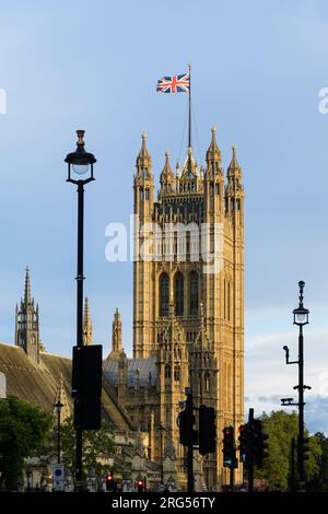 Victoria Tower with Union Jack, Palace of Westminster, Westminster ...